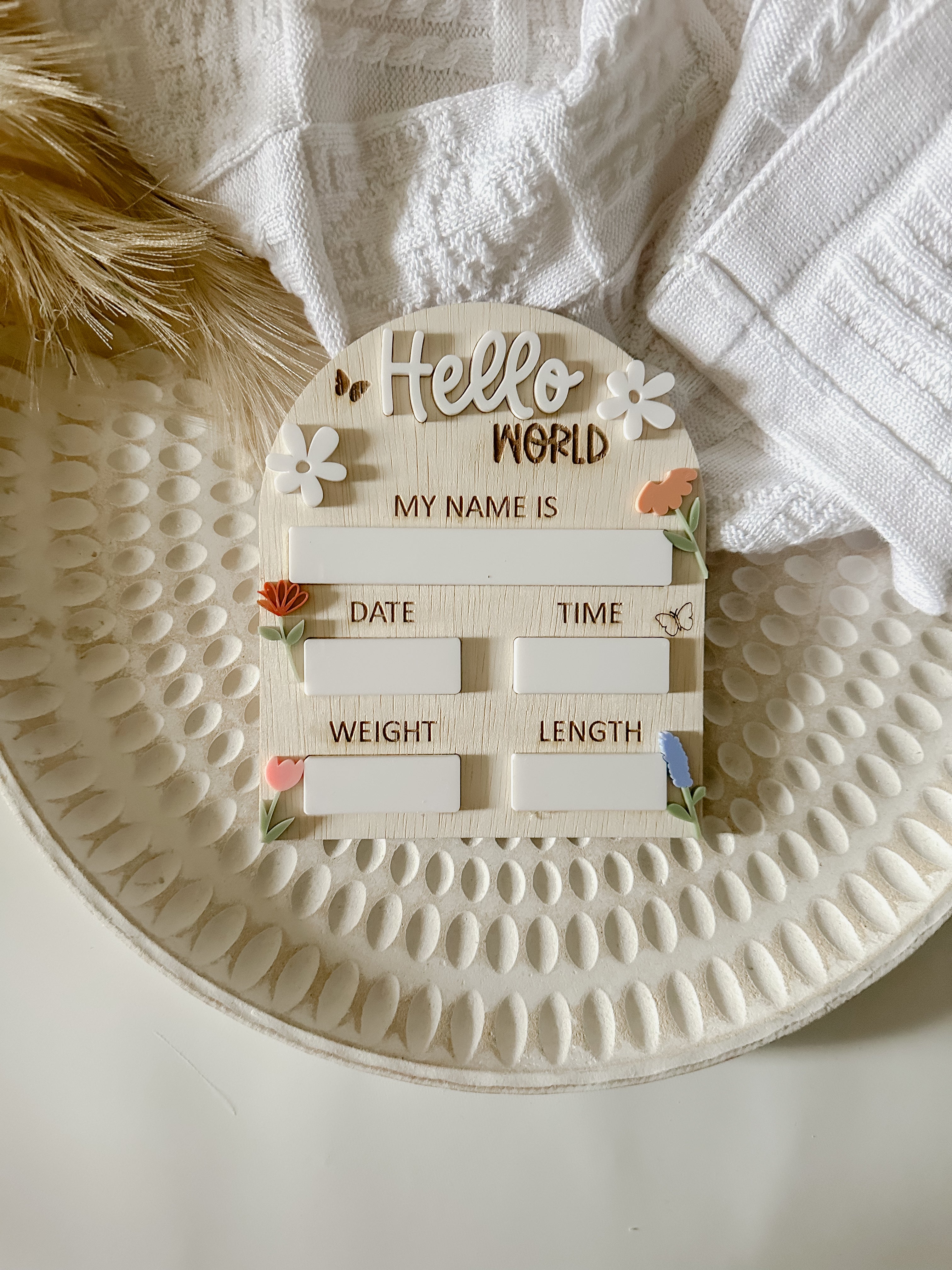 Birth details announcement plaque wildflower – Rila and co